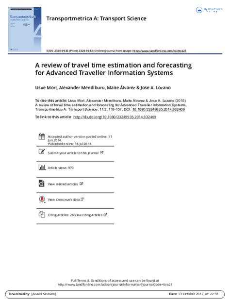 Pdf A Review Of Travel Time Estimation And Forecasting For Advanced Traveller Information