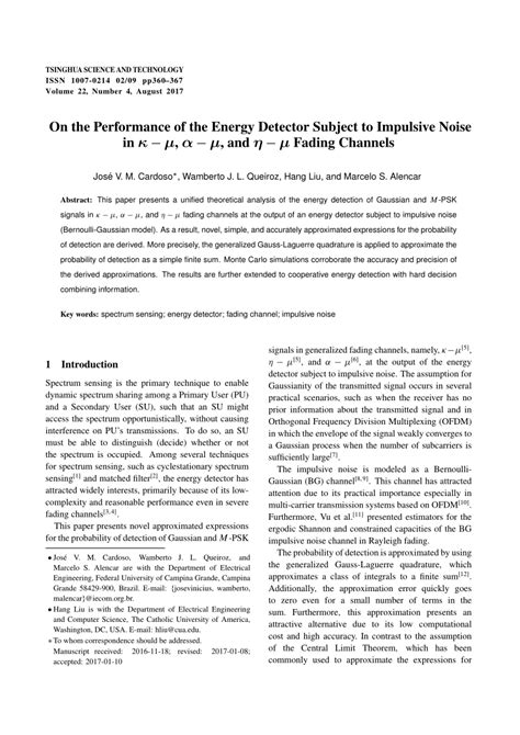 Pdf On The Performance Of The Energy Detector Subject To Impulsive