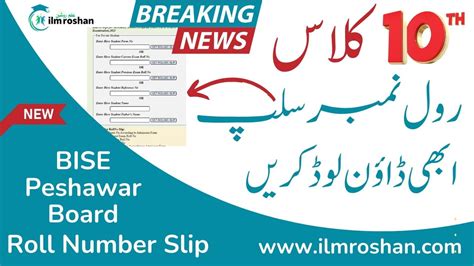 9th10th Class Roll Number Slip 2024 Peshawar Board