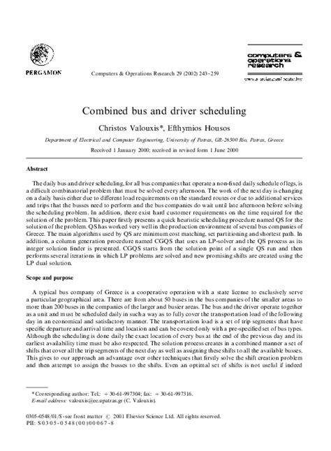 Pdf Combined Bus And Driver Scheduling
