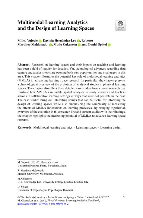 Pdf Multimodal Learning Analytics And The Design Of Learning Spaces