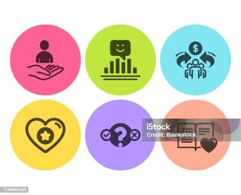 모집 미소와 퀴즈 테스트 아이콘을 설정 합니다 마음 공유 경제와 사랑의 책 표지판 Hr 긍정적 인 피드백 벡터 Sharing