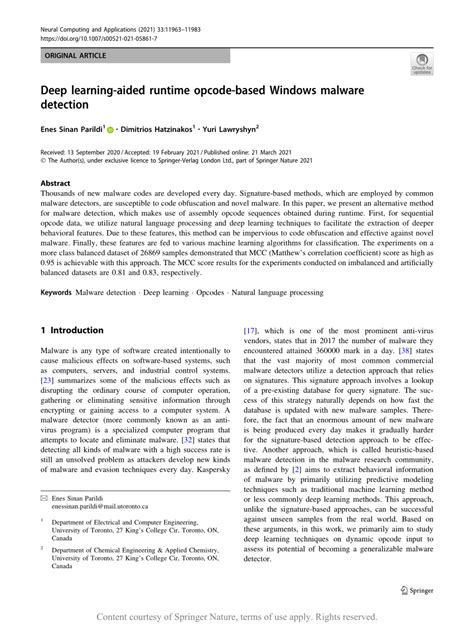 deep learning aided runtime opcode based windows malware detection