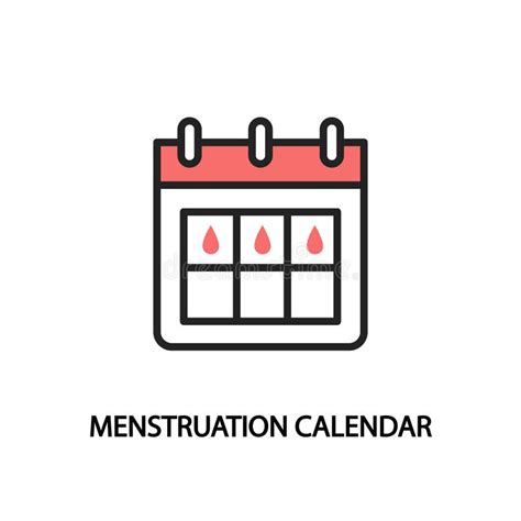 Menstruation Calendar Line Flat Icon Periods Symbol Red Color Stock Vector Illustration Of