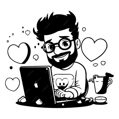 Vector Illustration Of A Man Working On A Laptop With Hearts Around Him Premium Ai Generated