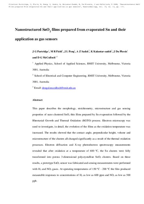 Pdf Nanostructured Sno2 Films Prepared From Evaporated Sn And Their Application As Gas Sensors