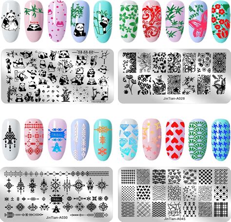 Jsrqt Nail Art Stamping Plates Set 6 Mixed Pattern Stencils For Diy