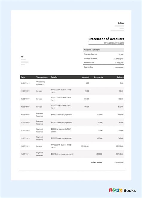 Customer Statement Of Account Sample