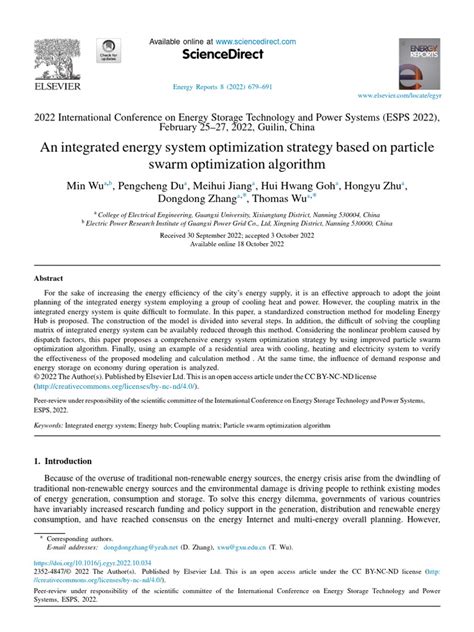 An Integrated Energy System Optimization Strategy Based On Particle Swarm Optimization Pdf