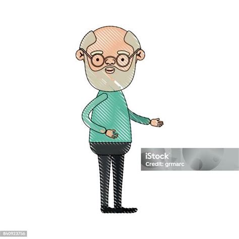 전신 할아버지 수염과 안경으로 옷에서의 색깔 크레용 실루엣 가득 찬에 대한 스톡 벡터 아트 및 기타 이미지 가득 찬 나이 남자 Istock