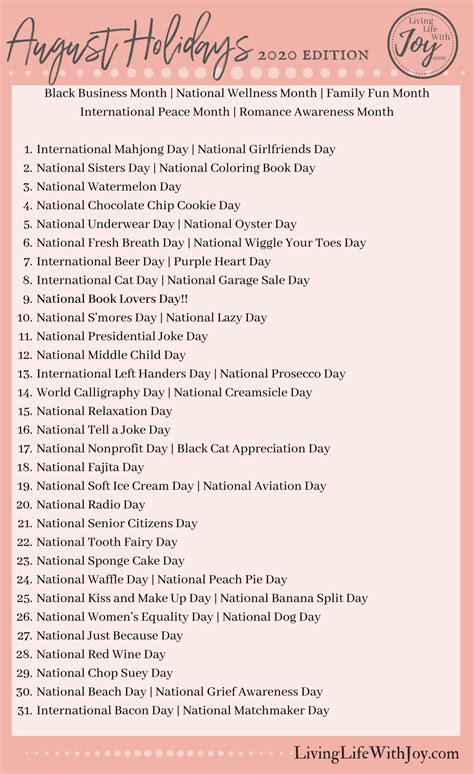 2020 Fun National Holidays Living Life With Joy Silly Holidays