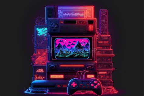 Retro Gaming Console And Pad In Room Created Using Generative Ai