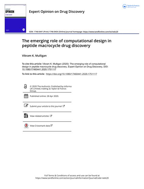 Pdf The Emerging Role Of Computational Design In Peptide Macrocycle Drug Discovery