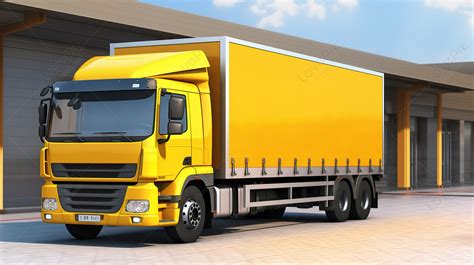 롤업 도어가 장착된 대형 트럭의 3d 렌더링 3d 배경 3d 렌더링 배경 대형 트럭 배경 이미지 Hd 3d 3d 렌더링