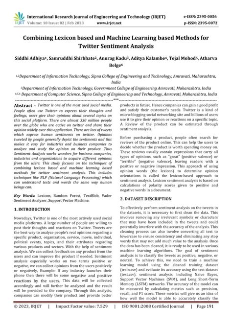 Combining Lexicon Based And Machine Learning Based Methods For Twitter