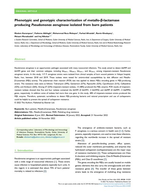 Pdf Phenotypic And Genotypic Characterization Of Metallo β Lactamase Producing Pseudomonas