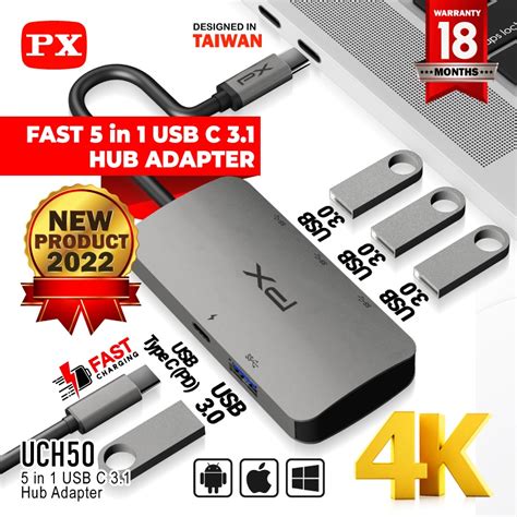 Jual Converter Hub Adapter 5 In 1 USB Type C 3 1 To USB 3 0 PX UCH50 Shopee Indonesia