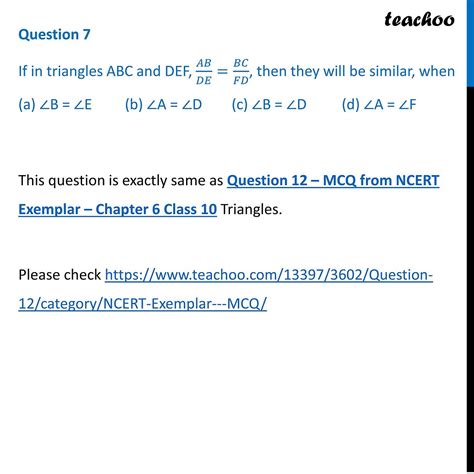 [mcq] If In Triangles Abc And Def Ab De Bc Fd Then They Will Be