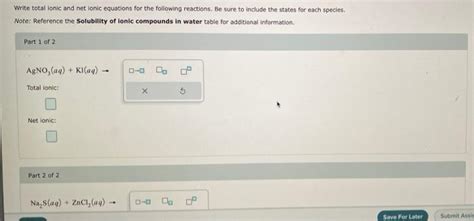 solved write total lonic and net ionic equations for the