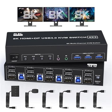 4k 144hz Kvm Switch 3 Monitors 4 Computers 8k 60hz 2 Displayport 1 Hdmi Kvm Switch