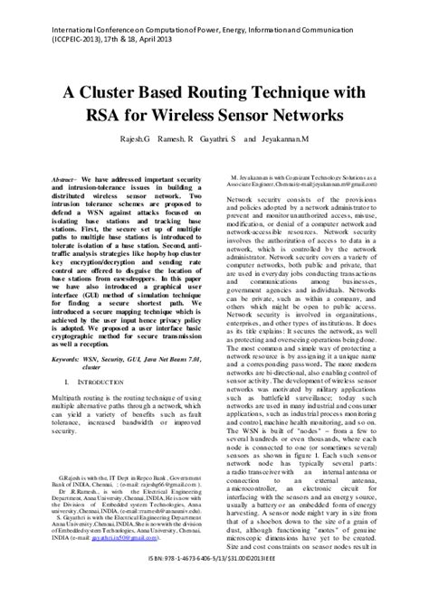 pdf a cluster based routing technique with rsa for wireless sensor