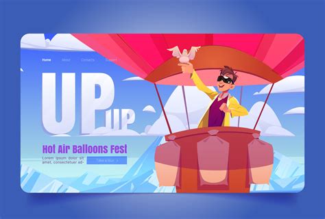 Hot Air Balloons Fest Website With Man In Basket Vector Art At Vecteezy