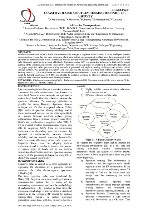 Pdf Cognitive Radio Spectrum Sensing Techniques A Survey