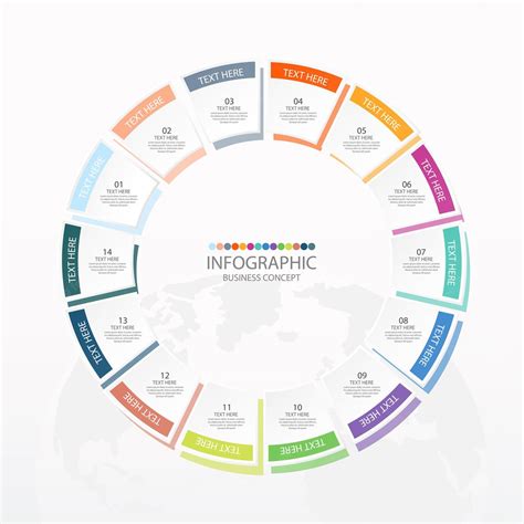 14단계 프로세스 또는 옵션 프로세스 차트 프로세스 다이어그램 프레젠테이션 워크플로 레이아웃 순서도 인포그래프에 사용되는 기본 원형 인포그래픽 템플릿 벡터