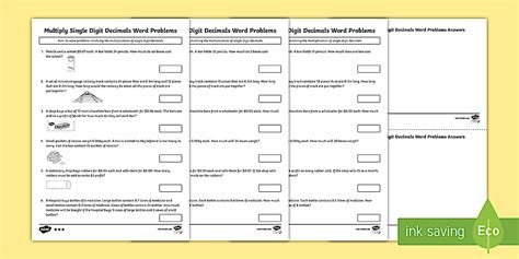 Single Digit Decimals Multiplication Word Problems Year 6