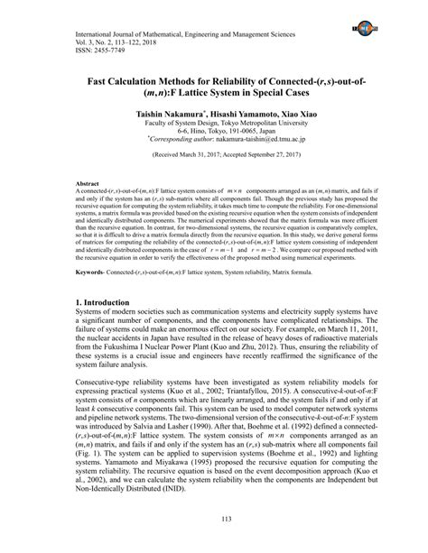 Pdf Fast Calculation Methods For Reliability Of Connected R S Out Of M N F Lattice