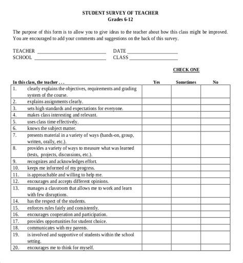 18 Student Survey Templates And Samples Doc Pdf Excel