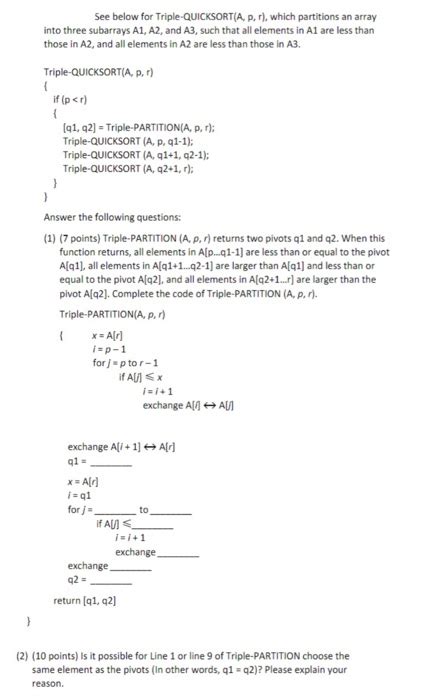Solved See Below For Triple Quicksorta P R Which