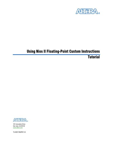 using nios ii floating point custom instructions tutorial 101 innovation drive san jose ca