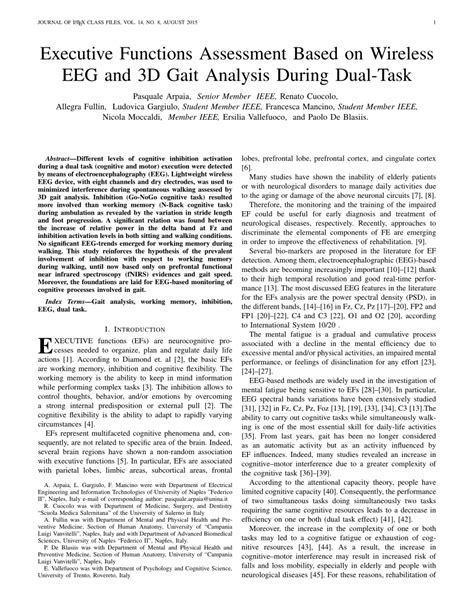 Pdf Executive Functions Assessment Based On Wireless Eeg And 3d Gait Analysis During Dual Task