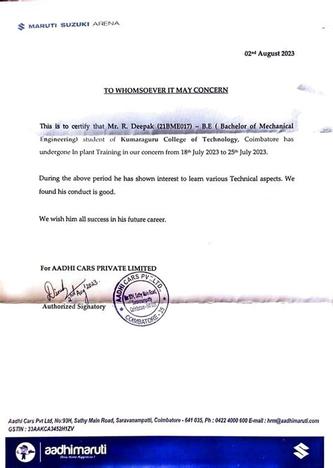 R Deepak On Linkedin Internshipexperience Marutisuzukiarena Automotiveengineering