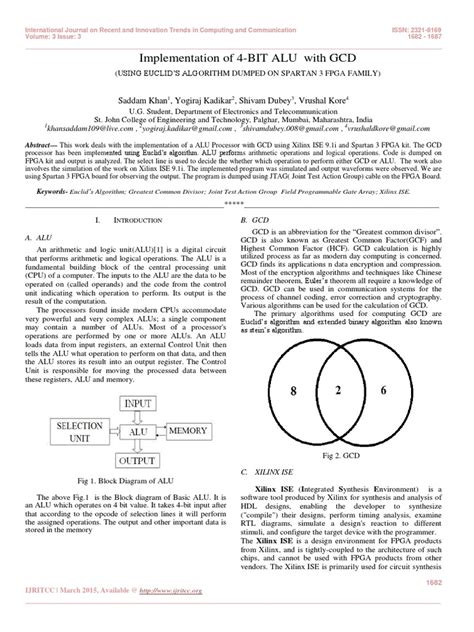 Implementation Of 4 Bit Alu With Gcd Pdf Field Programmable Gate Array Algorithms
