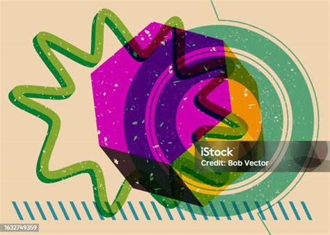 트렌디한 리소 그래프 디자인의 기하학 개체입니다 다채로운 기하학적 모양 요소 리소그래프 인쇄 텍스처 스타일입니다 개념에 대한