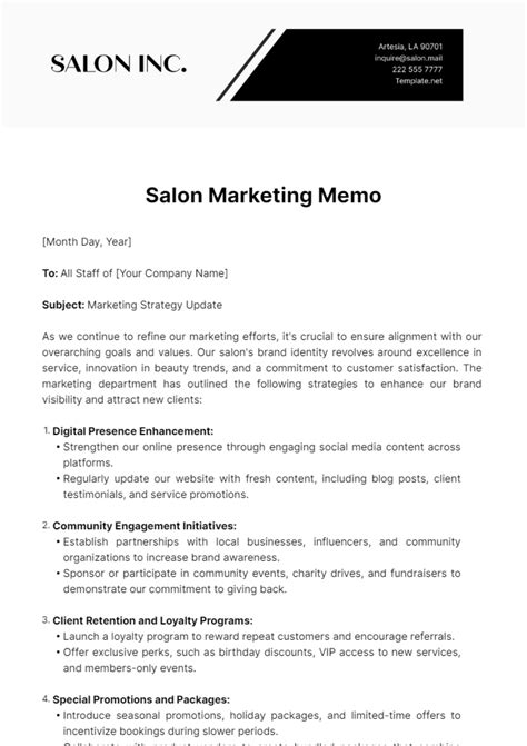 Salon Marketing Memo Template Edit Online And Download Example