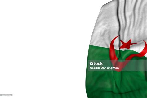 귀여운 축제 플래그 3d 일러스트 흰색에 고립 된 왼쪽에 평평하게 누워 큰 주름알제리 플래그 3차원 형태에 대한 스톡 사진 및 기타 이미지 Istock