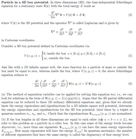 Solved Particle In A 3d Box Potential In Three Dimensions