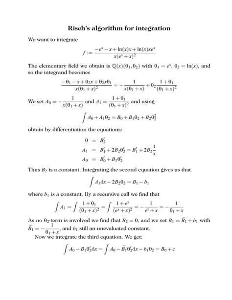 Risch Algorithm For Integration Examples And Explanation
