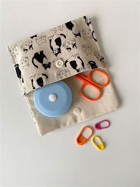 Small Notion Pouch Black And White Cats Print Felt