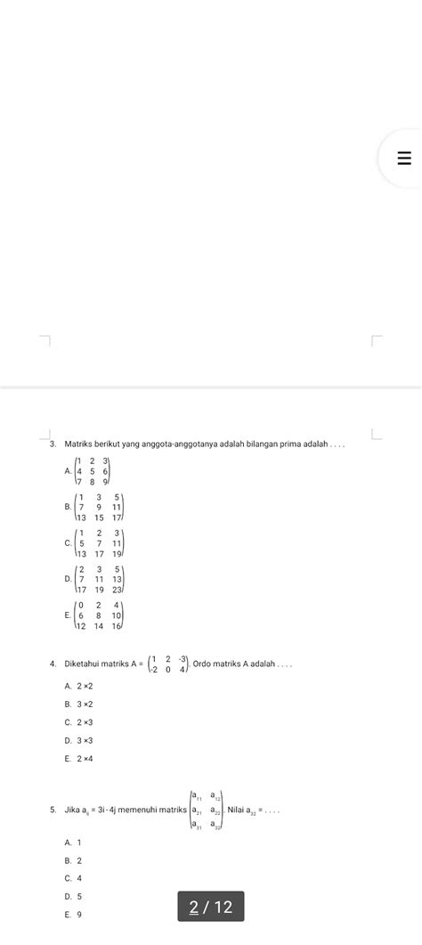3 Matriks Berikut Yang Anggota Anggotanya Adalah Bilangan Prima Adalah A 1 2 3 4 5 6 7 8 9