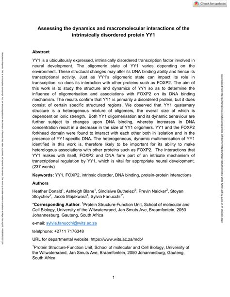 Pdf Assessing The Dynamics And Macromolecular Interactions Of The