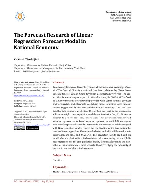 Pdf The Forecast Research Of Linear Regression Forecast Model In