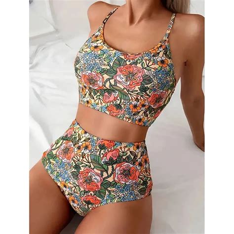 Print Vintage Bikini High Waist Sporty Swimwear Sunnybikinis