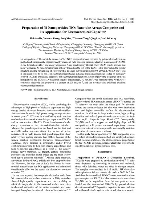 Pdf Preparation Of Ni Nanoparticles Tio2 Nanotube Arrays Composite And Its Application For
