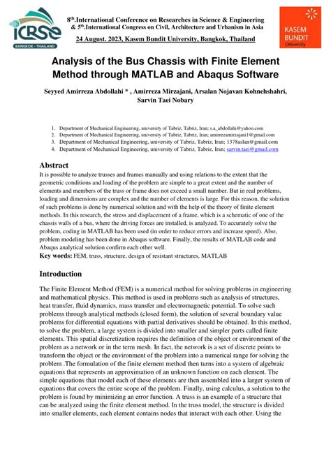 Pdf Analysis Of The Bus Chassis With Finite Element Method Through Matlab And Abaqus Software