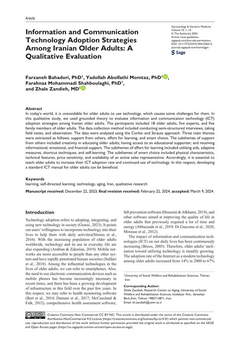 Pdf Information And Communication Technology Adoption Strategies Among Iranian Older Adults A