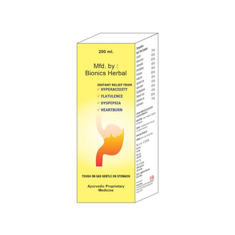 Hyperacidity Flatulence Dyspepsia Heartburn Syrup Bionics Herbal